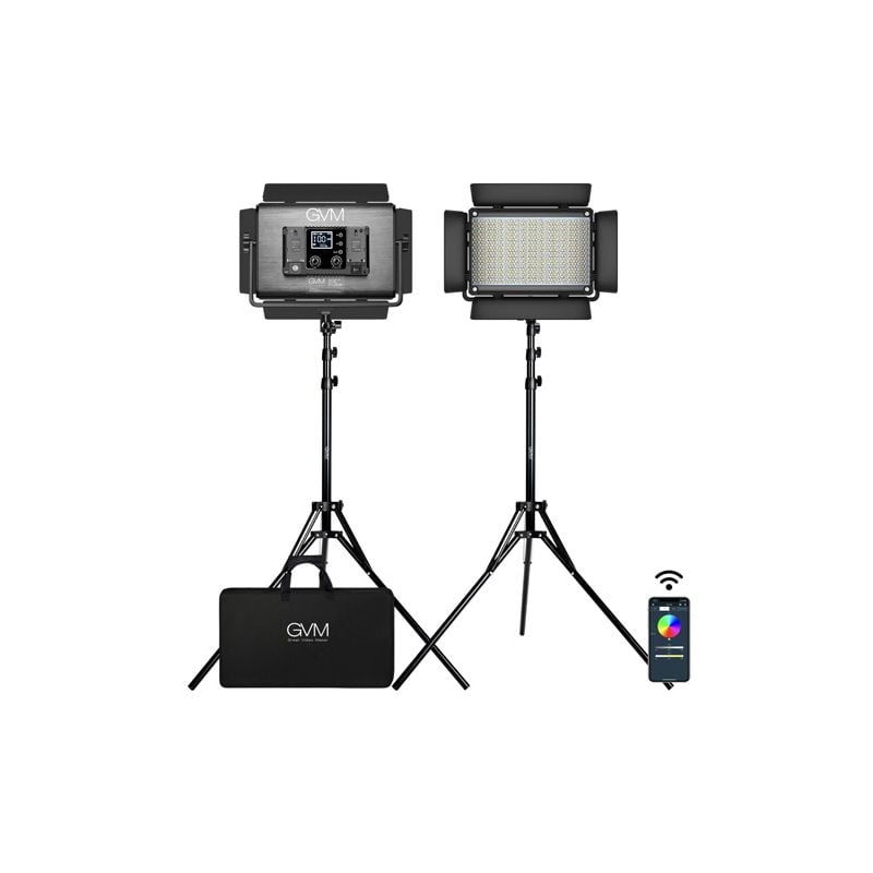 GVM RGB LED Studio Video Light Bi-Color Soft 2-Light Panel Kit
